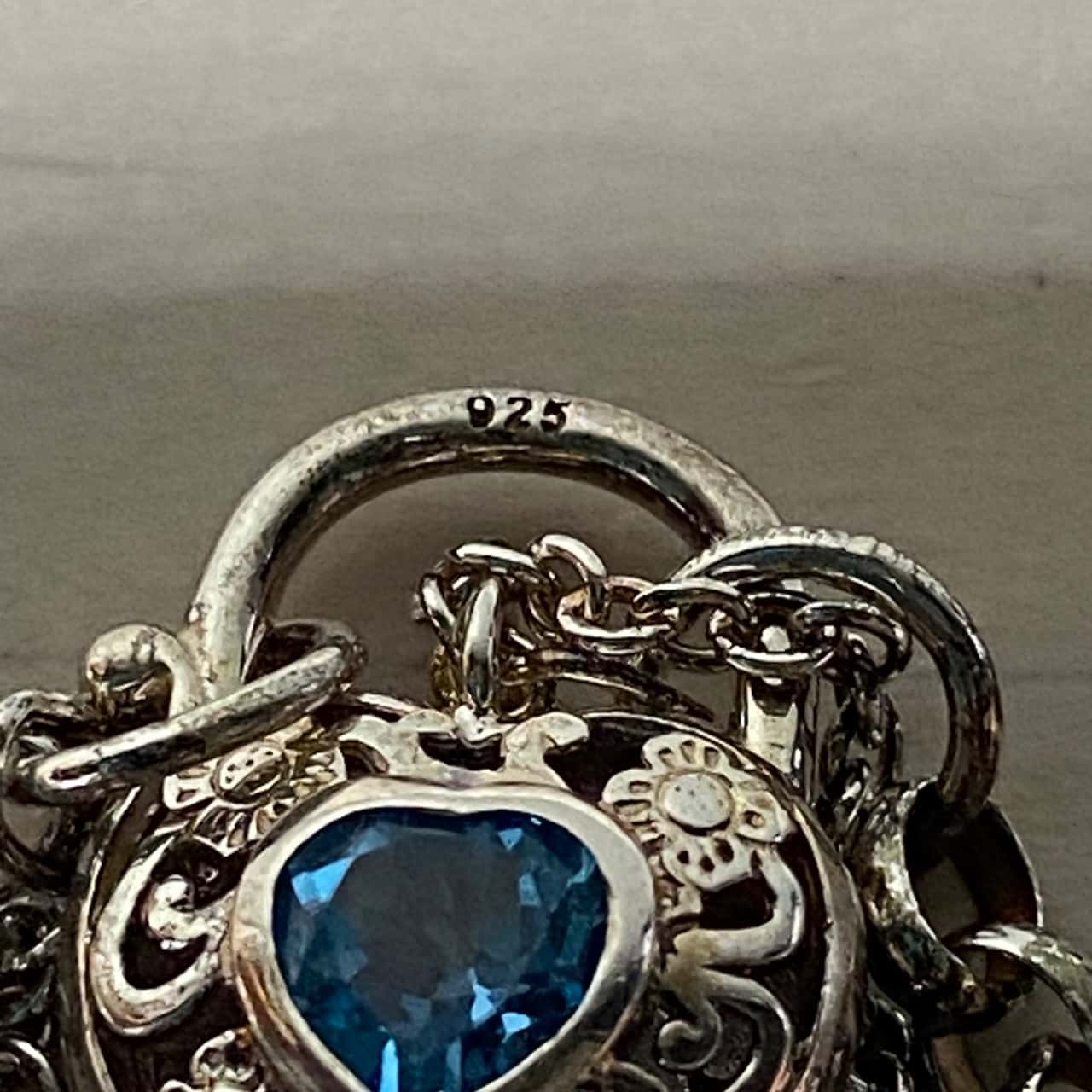 Prouds Jewellers Blue Stone Filagree Heart Locket Bracelet 925(s)