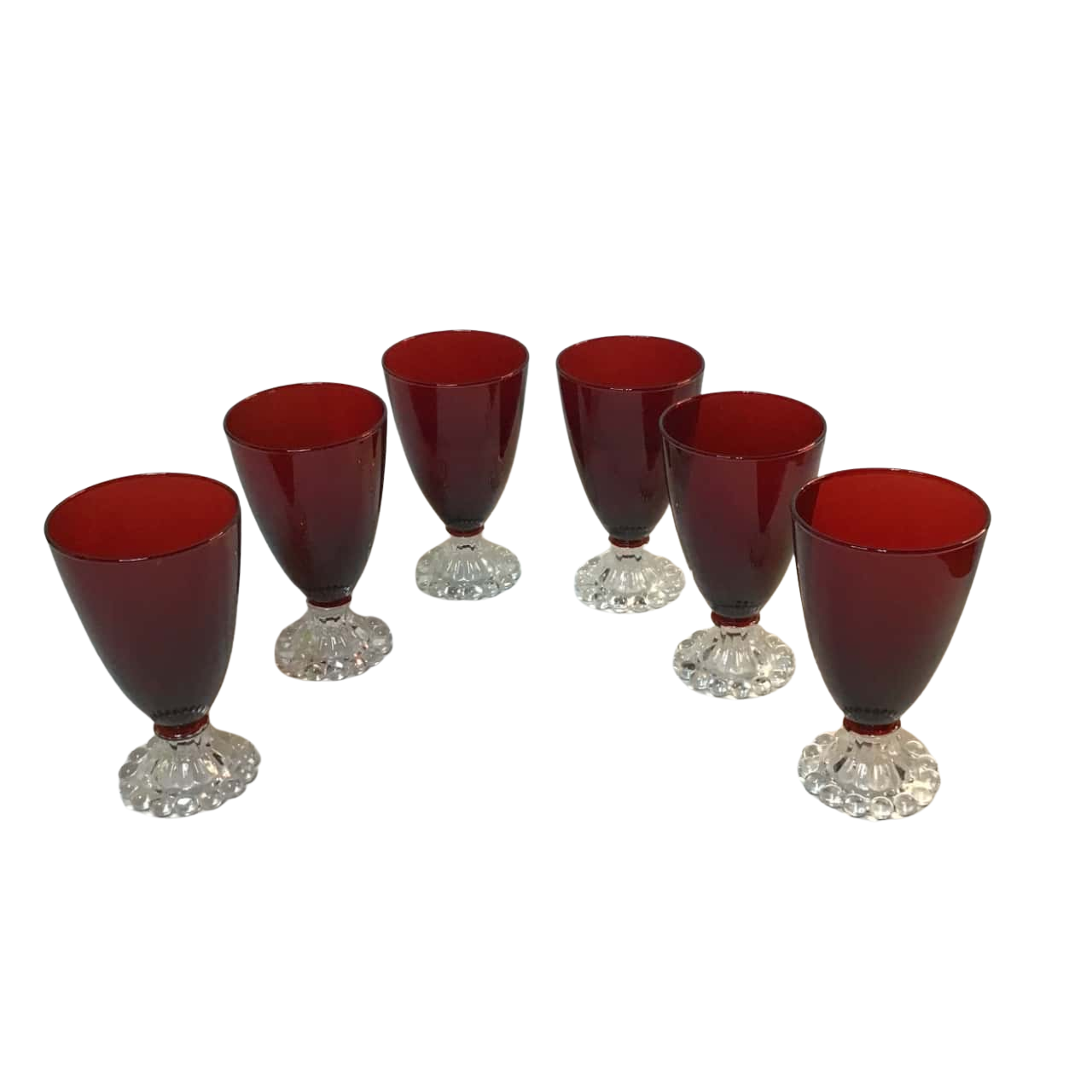6 Vintage Anchor Hocking Glass Ruby Berwick Boopie Water Goblets