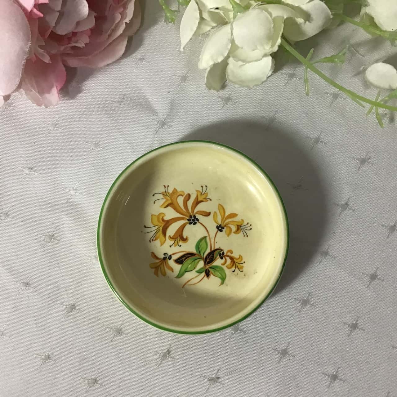Vintage Clarice Cliff Small Yellow Flower Pattern Round Trinket Dish(s)