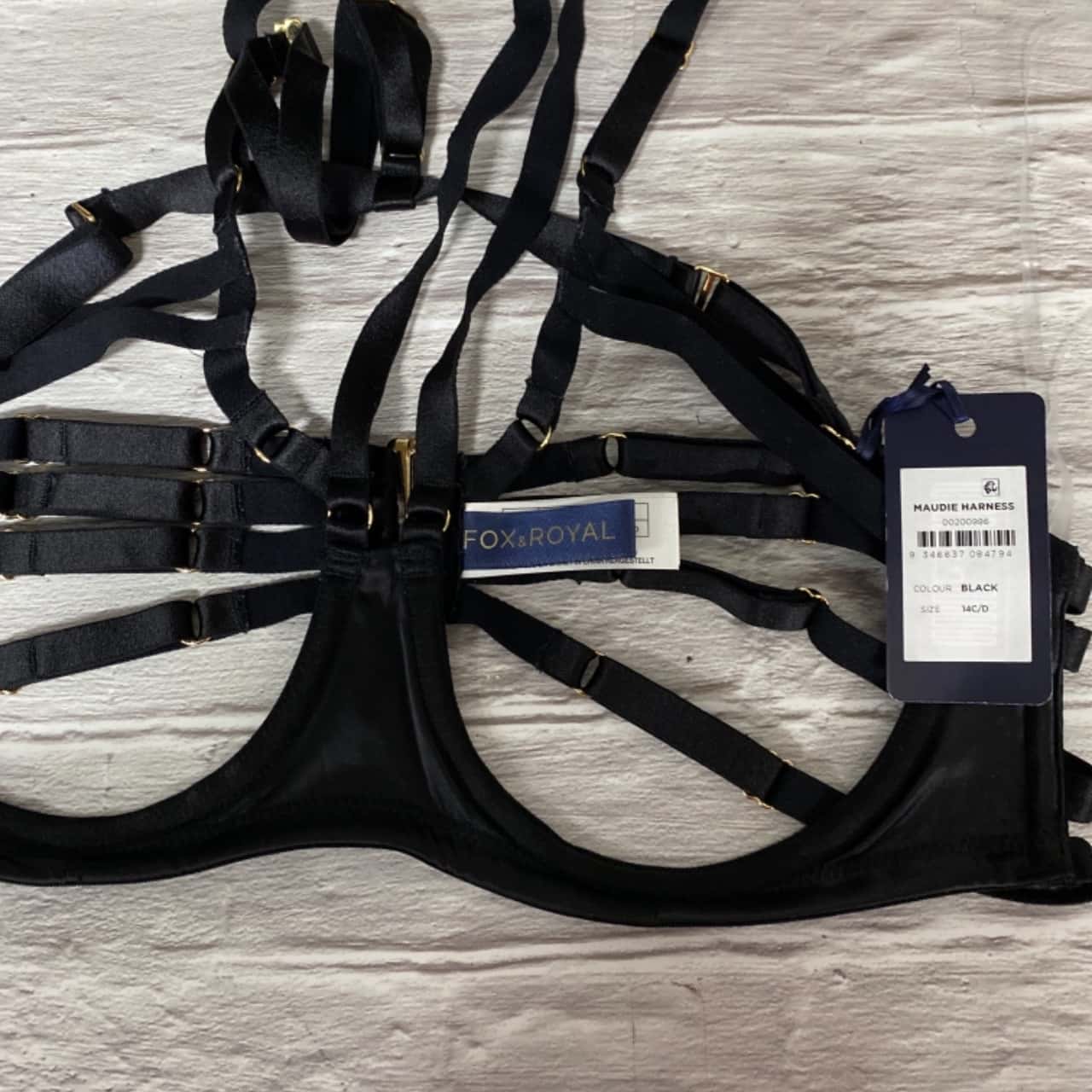 Fox Royal Size 14 C Black harness bra new (s)