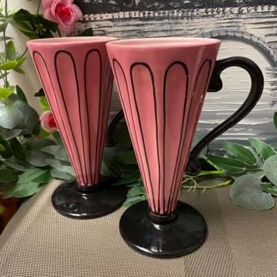 Gourmet Pink/Black Milkshake Mugs. Set/2
