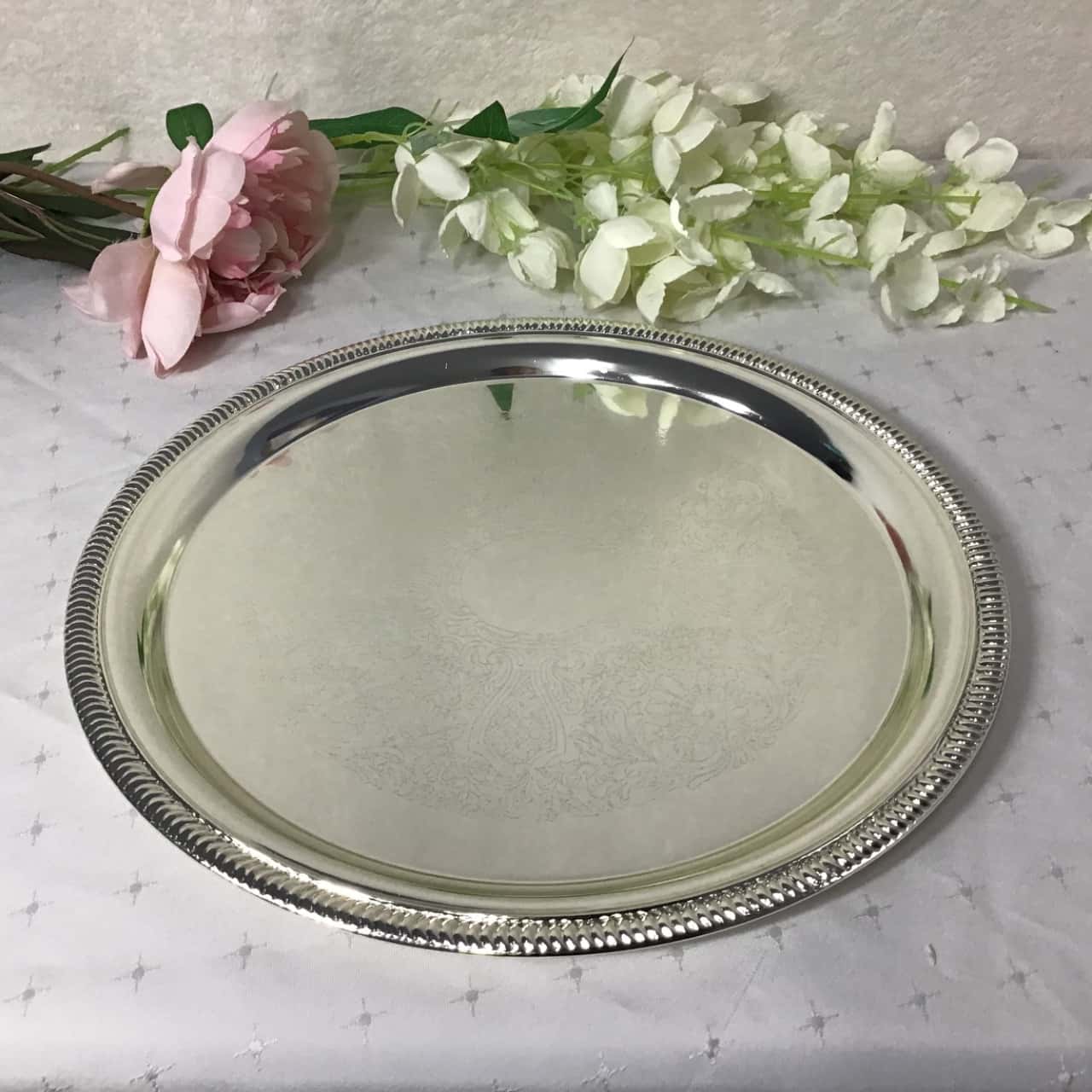 Whitehill Silver Plated Etched Pattern Round Tray in Box