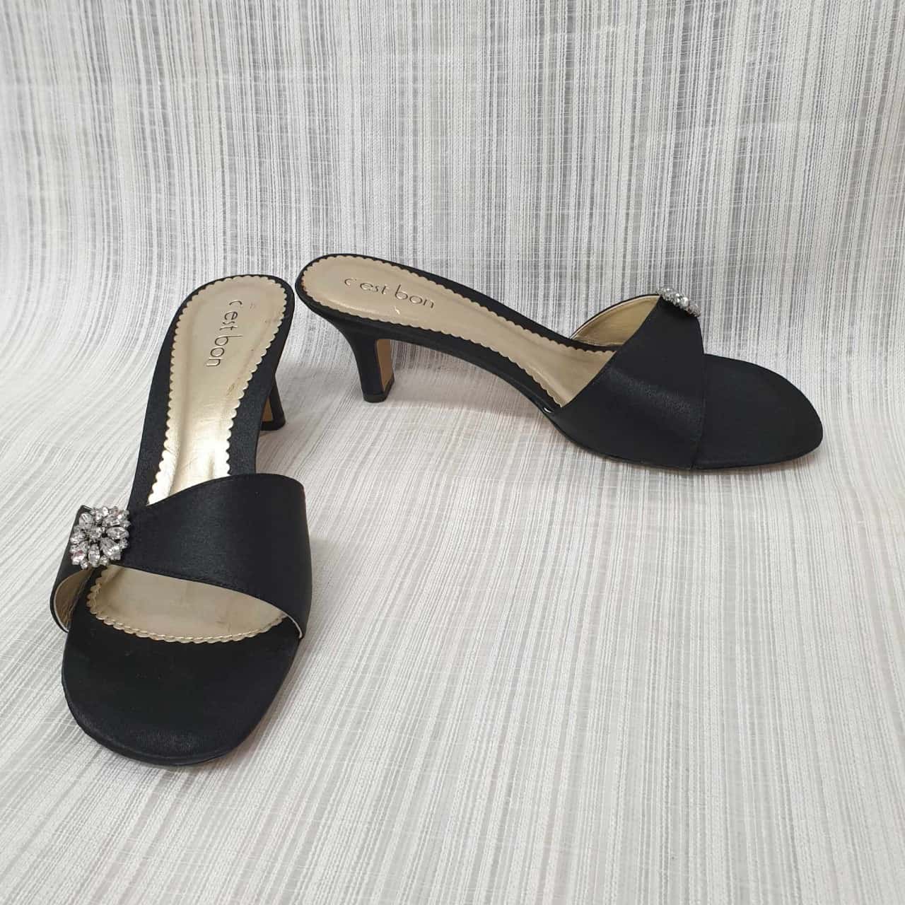 C'est bon Stunning Black Satin Ladies Elegant Heel Duchess Evening ...