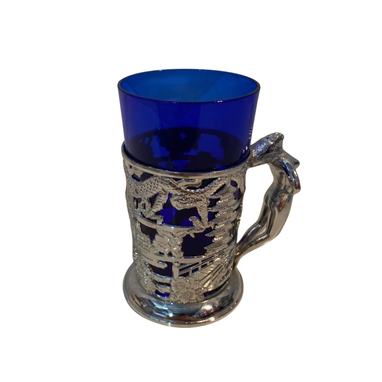 Japanese Chrome Glass Holder with Cobalt Blue insert (s)