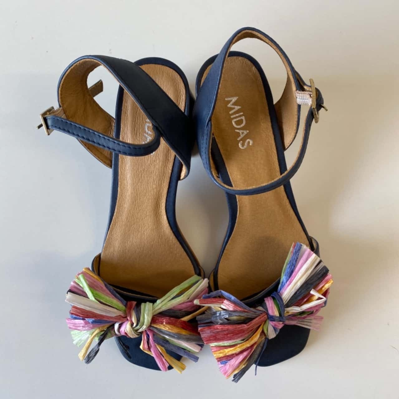 Midas Women's Size 36 Navy Leather Shoe With Raffia Detail(s)