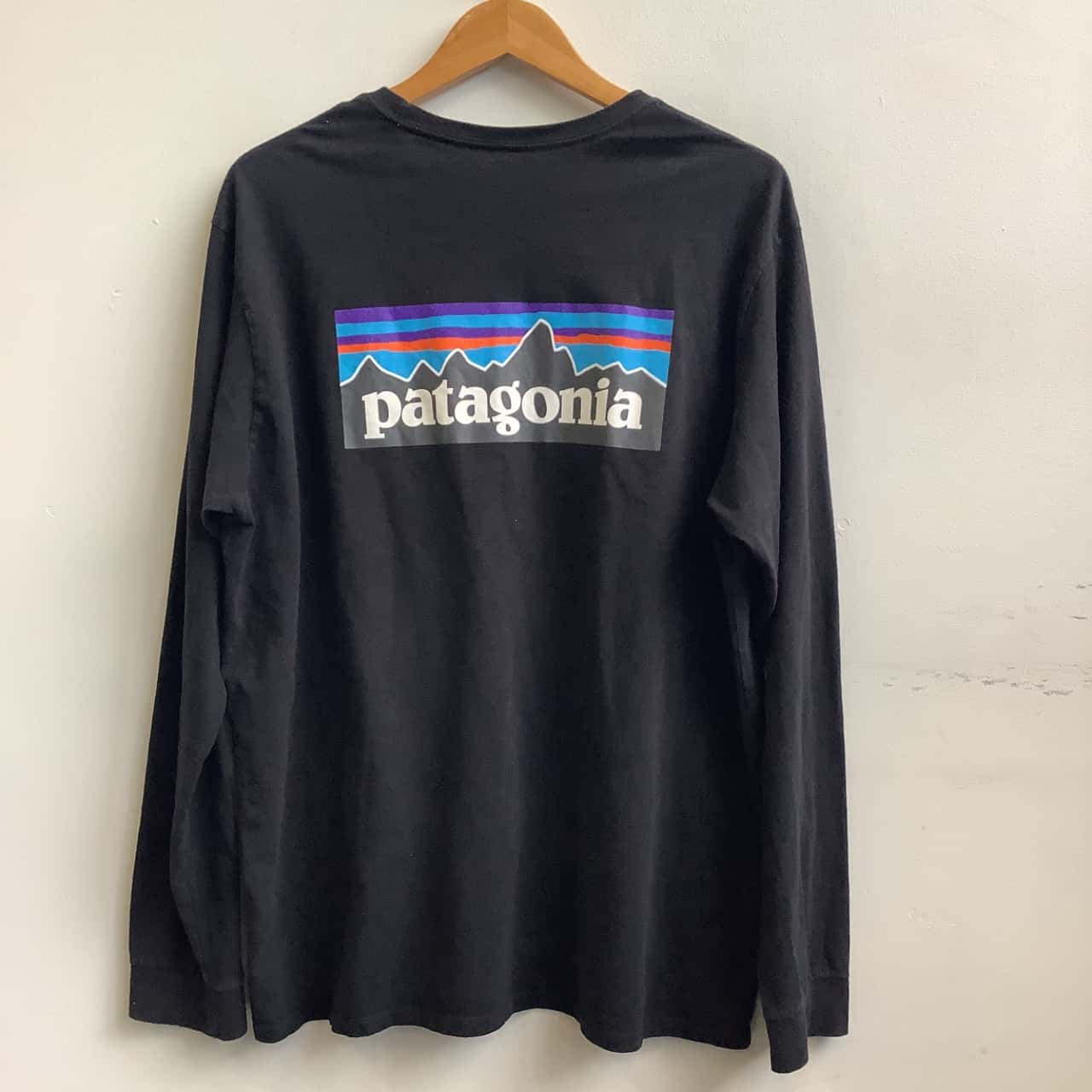 Patagonia Mens Size XL Graphic Print Black Long Sleeve Tee