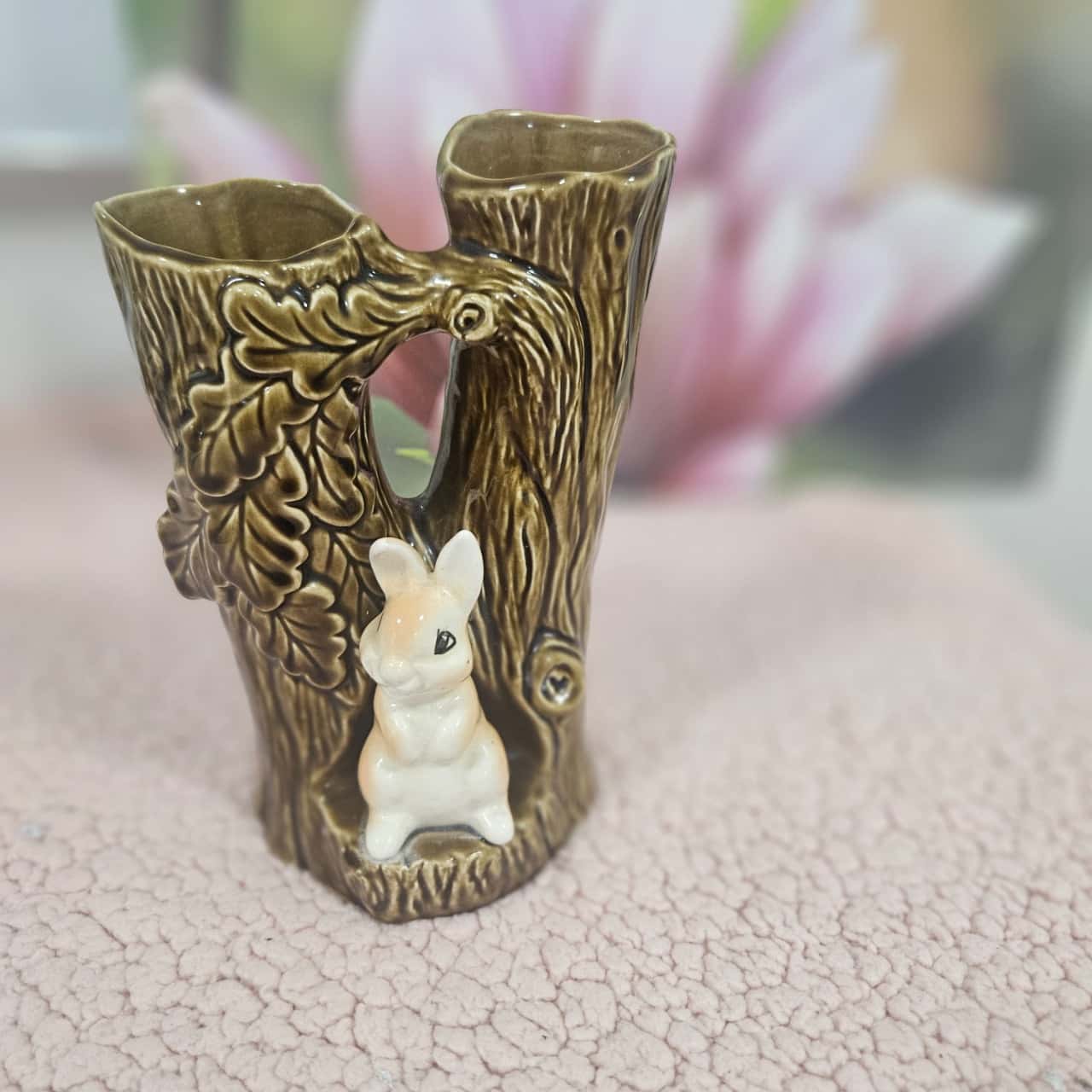 Sylvac Rabbit Tree Log Vase (s)
