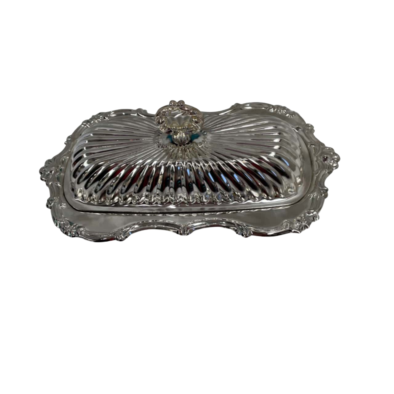 Silver plated butter dish. Made in Hong Kong