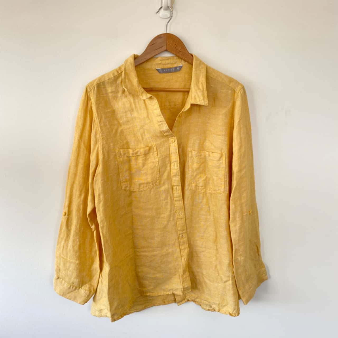 Katies Mustard Long Sleeve 100% Linen Button Up Shirt Top Plus Size 18(s)