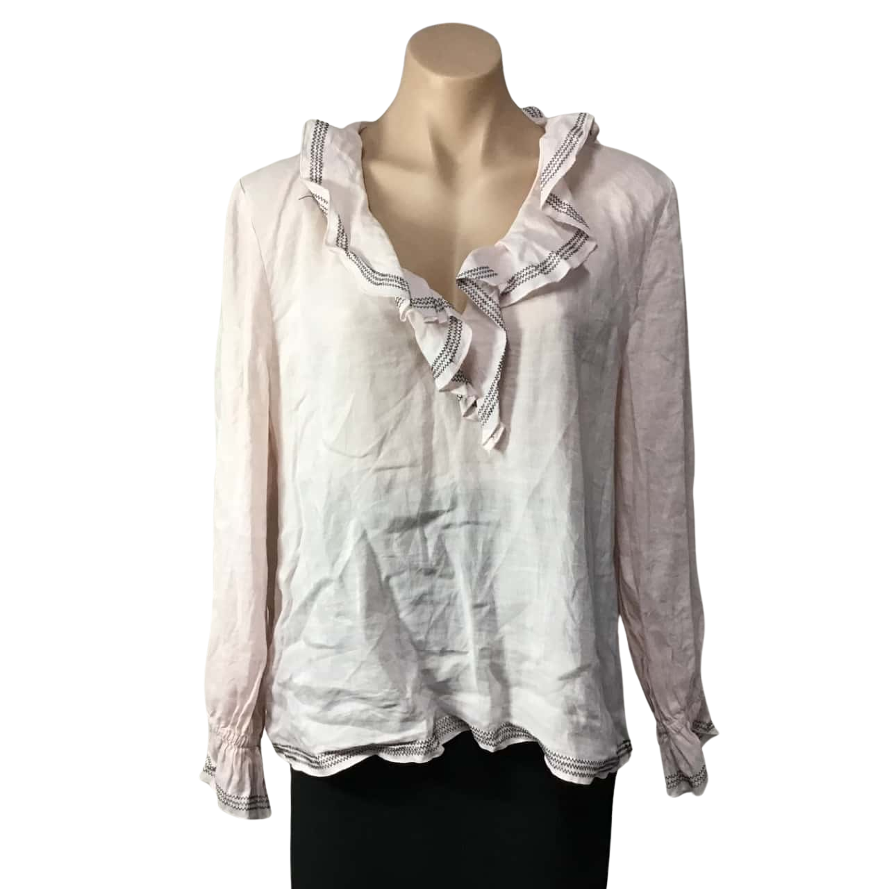 Reduced Piper Womens Approx Size M L Pale Pink Frilly V Neck Long
