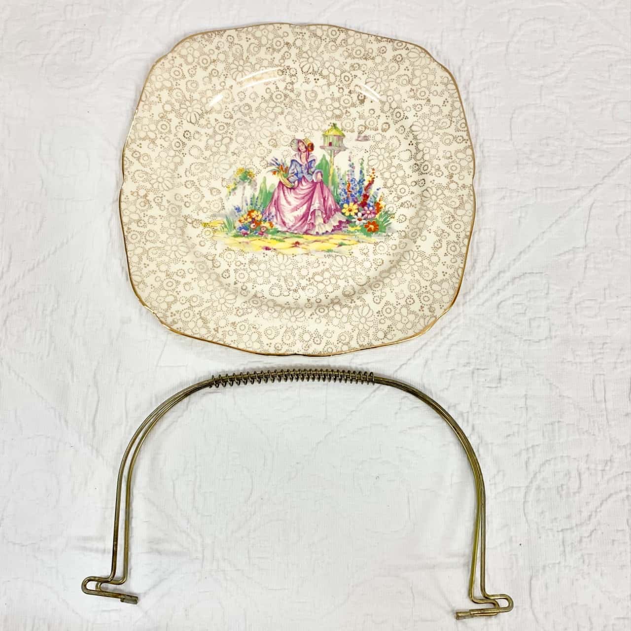 H & K Tunstall Crinoline Lady Cake Plate with Handle