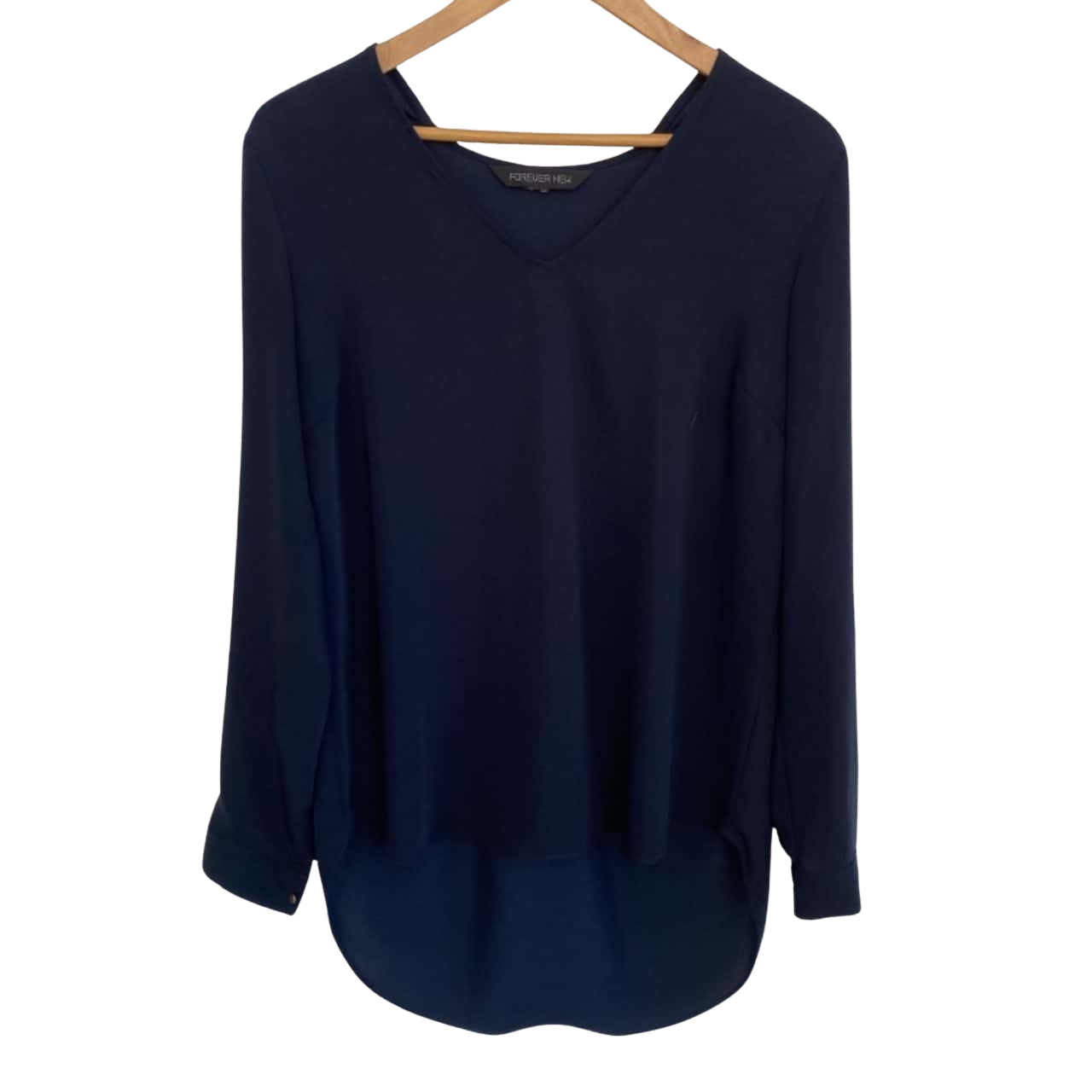 Forever New Womens Size L / XL Long Sleeve Top / V-Neck Top Navy Blue (s)