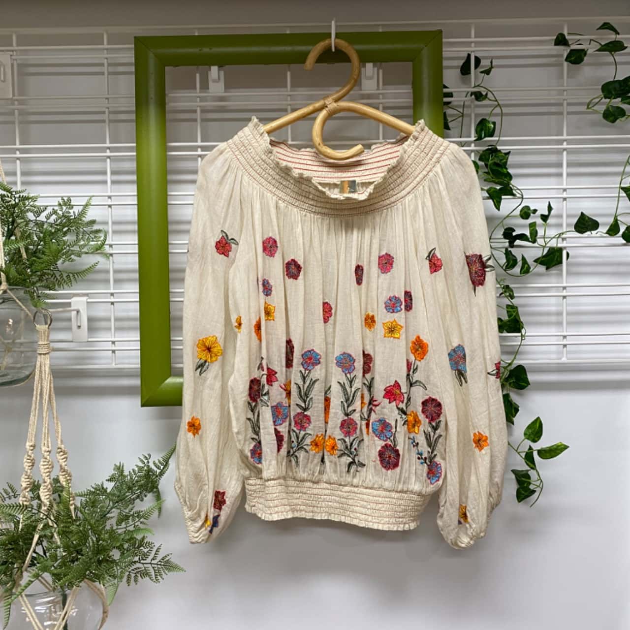 Aratta Silent Journey Womens Embroidered Off Shoulder Long Sleeve Top