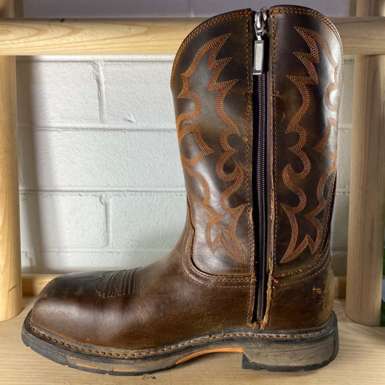 ARIAT Mens Leather Safety Cowboy Boots Size 44.5 Brown (s)