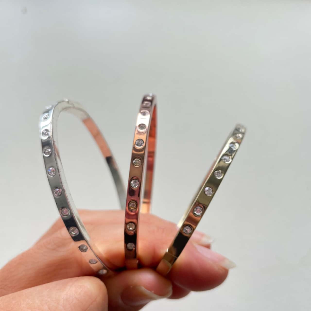 Gold Silver Rose Tone In Stone Set Bangle Bracelets (s)