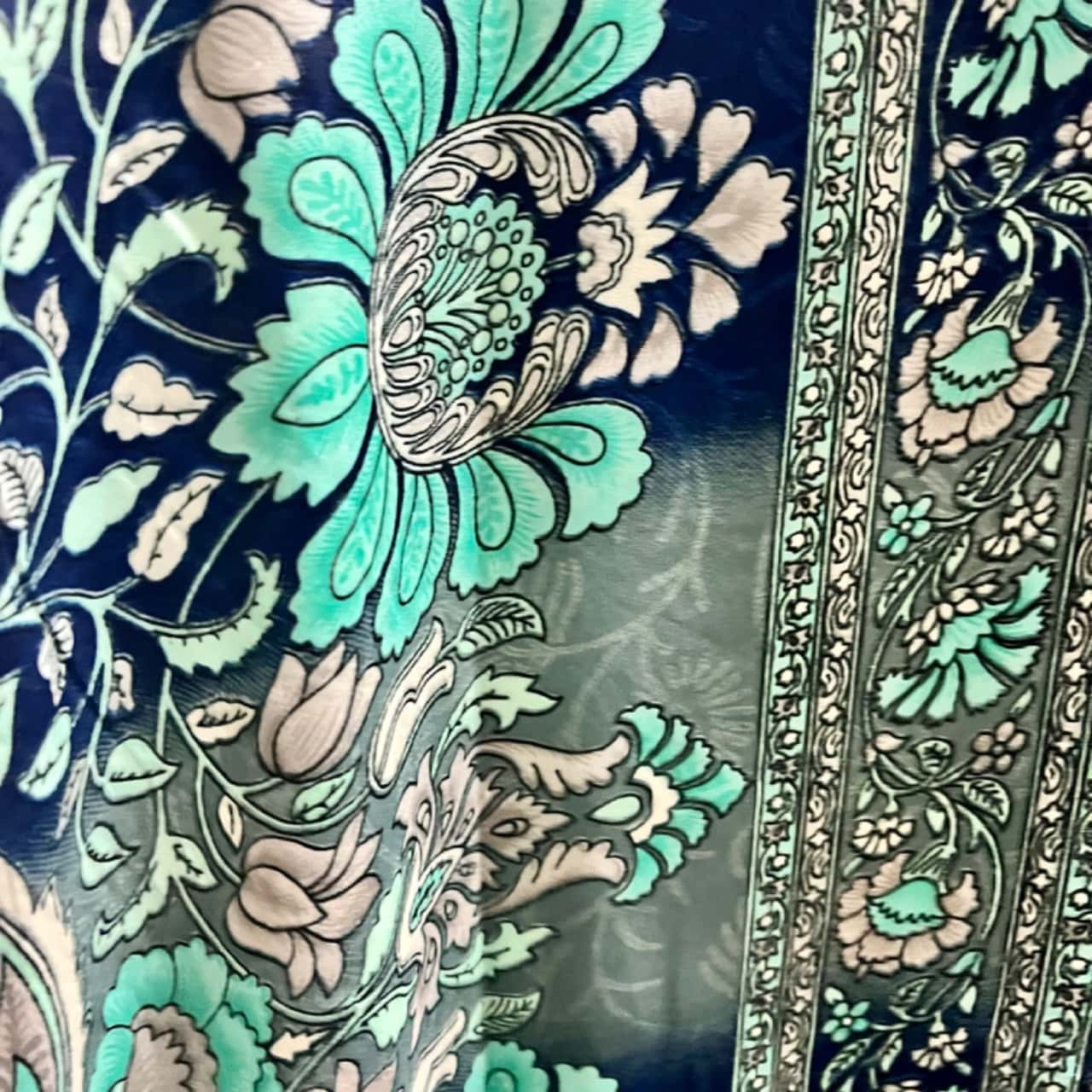 Cienna Kimino style-silk blend -gorgeous blue/green floral(s) - Used ...