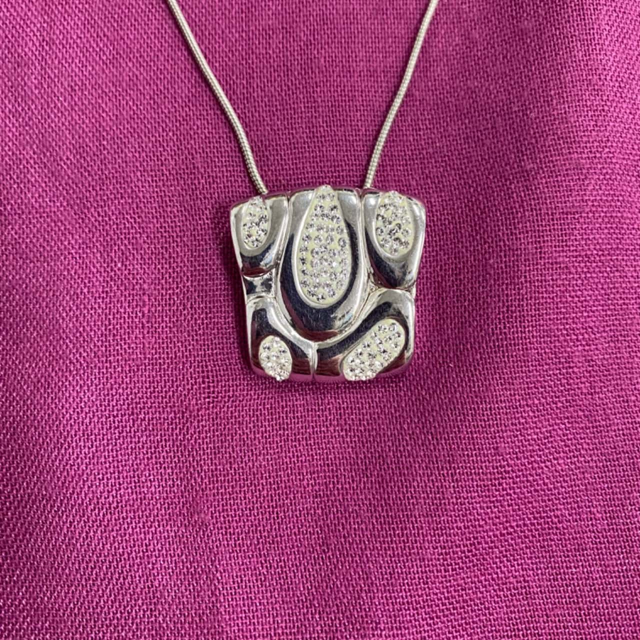 Womens 925 Silver Abstract Pendant with Diamanté Accents(s)