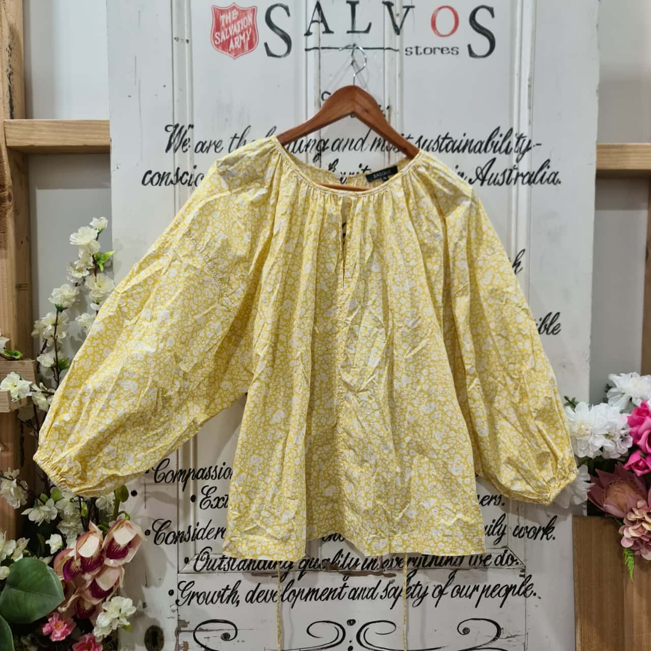 SALE ITEM!! Basque Brand! BALLOON SLEEVE FLORAL SHIRT Womens Size 10 ...