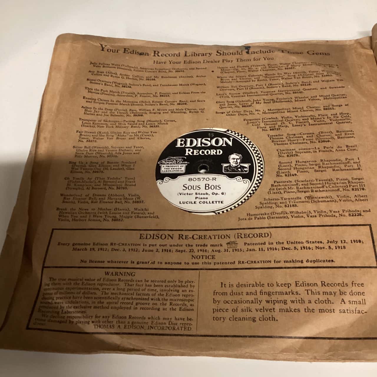 Edison Record Phonograph Record