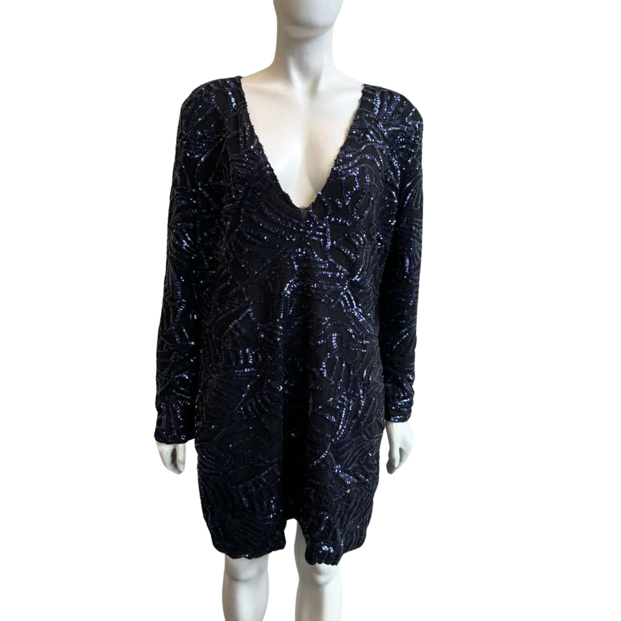 Fashionnova Womens Size Xxl Long Sleeve Midi Dress Navy Blue Sequins