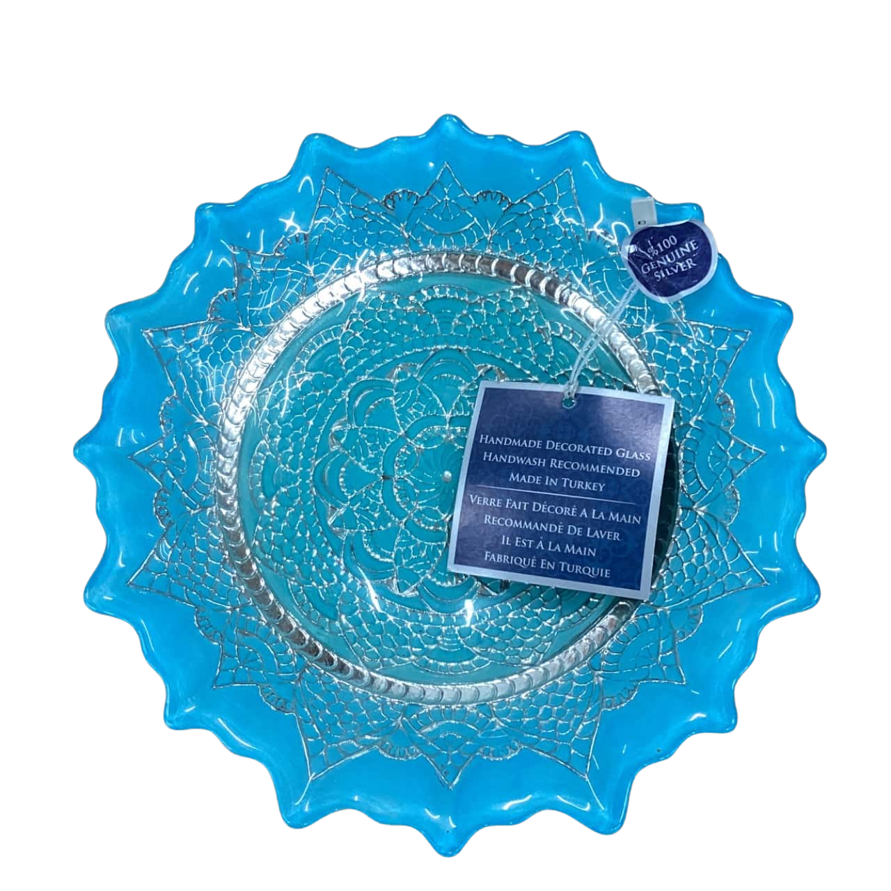 Efe Handmade Decorated Glass Bowl 100% Genuine Silver(s)