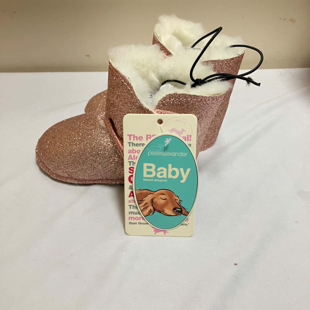 Peter Alexander Rose Gold Glitter Sheepskin/Cow Suede Boots Size 12-18M ...