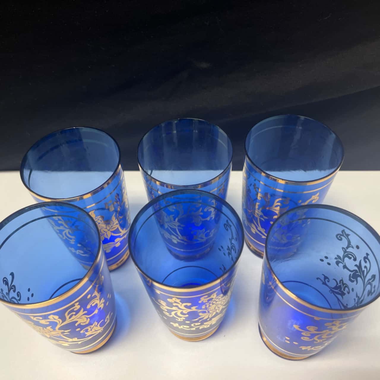 Bohemian blue glass set of 7 (s)