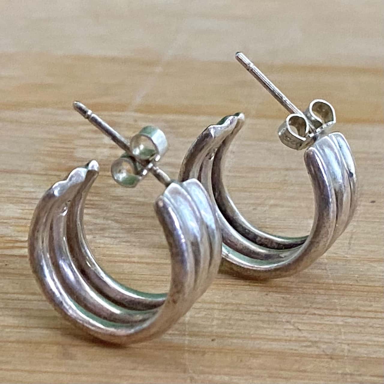 Sterling Silver Triple Loop Earrings (Stamped 925)(s)
