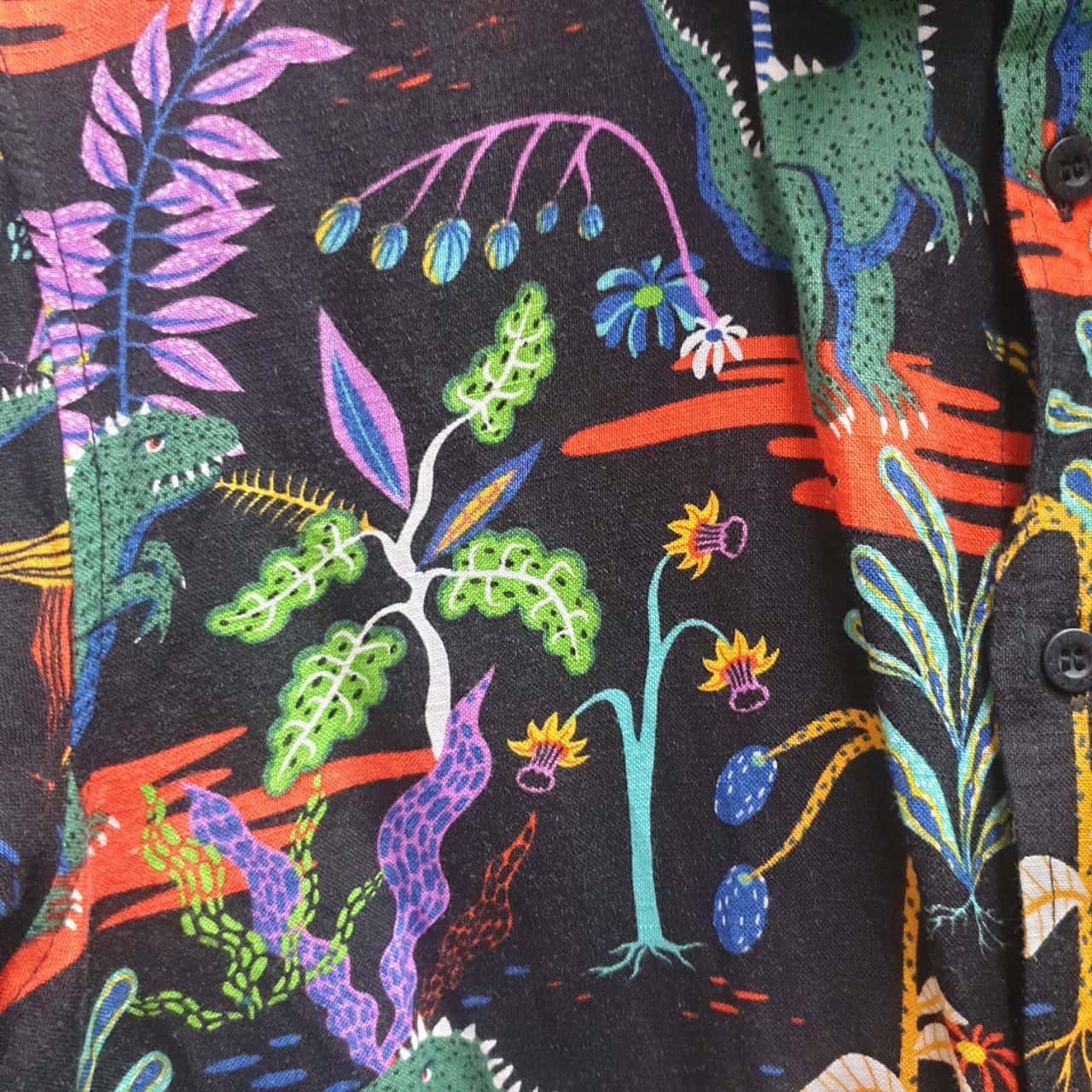 DANGERFIELD Loose Fit Size S Quirky Dinosaur Print Short Sleeve Shirt(s)