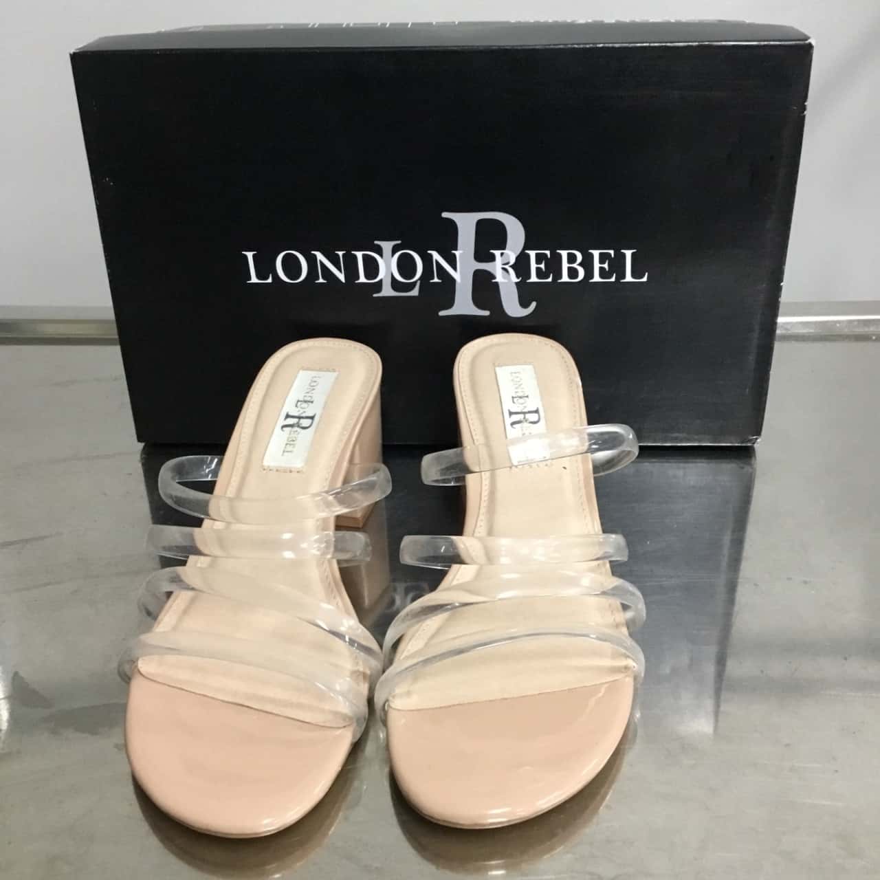 London Rebel Womens Size 7 Block sandals Natural with clear straps(s)
