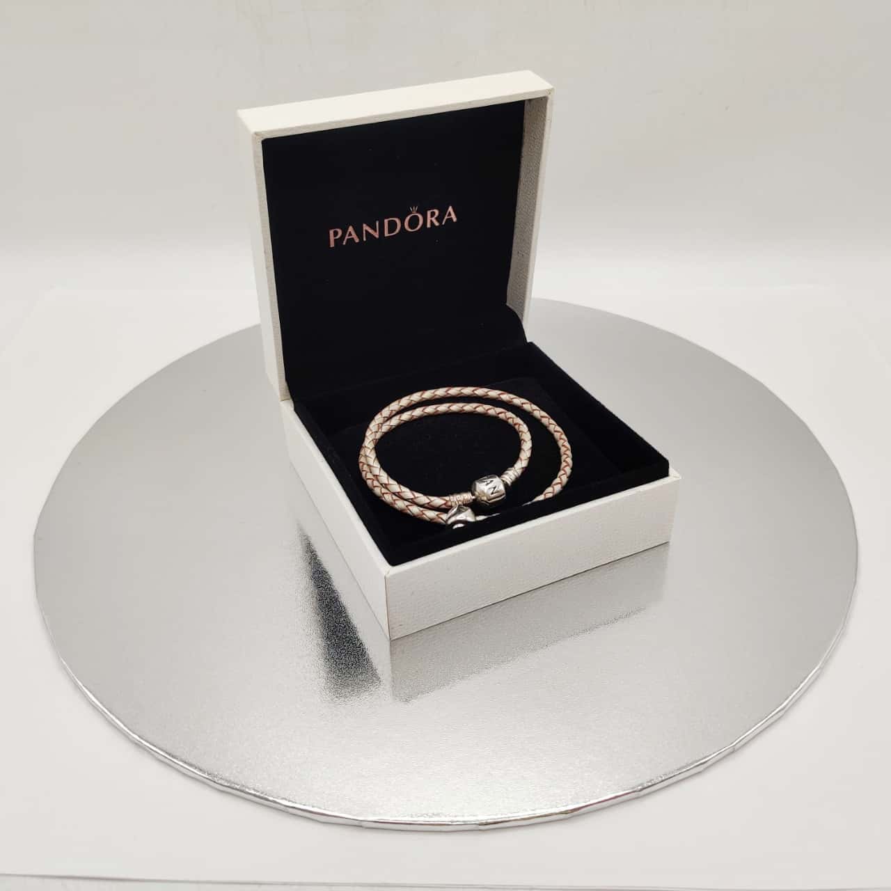 Pandora Cream & Brown Double Leather Bracelet With Ale 925 Silver Sea ...