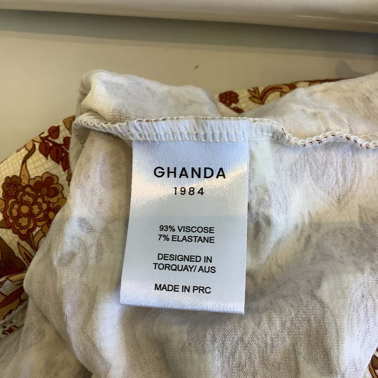 Ghanda Women's Size M Long Sleeve High Neck top Brown Floral Print(s)