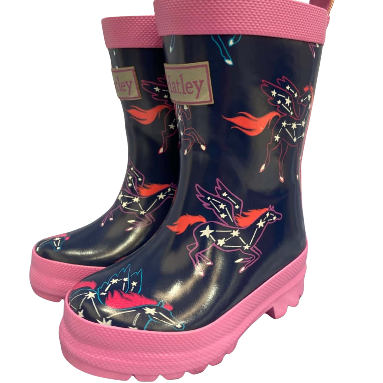 Hatley Kids Size 4 Pegasus Constellation Shiny Rain Boots