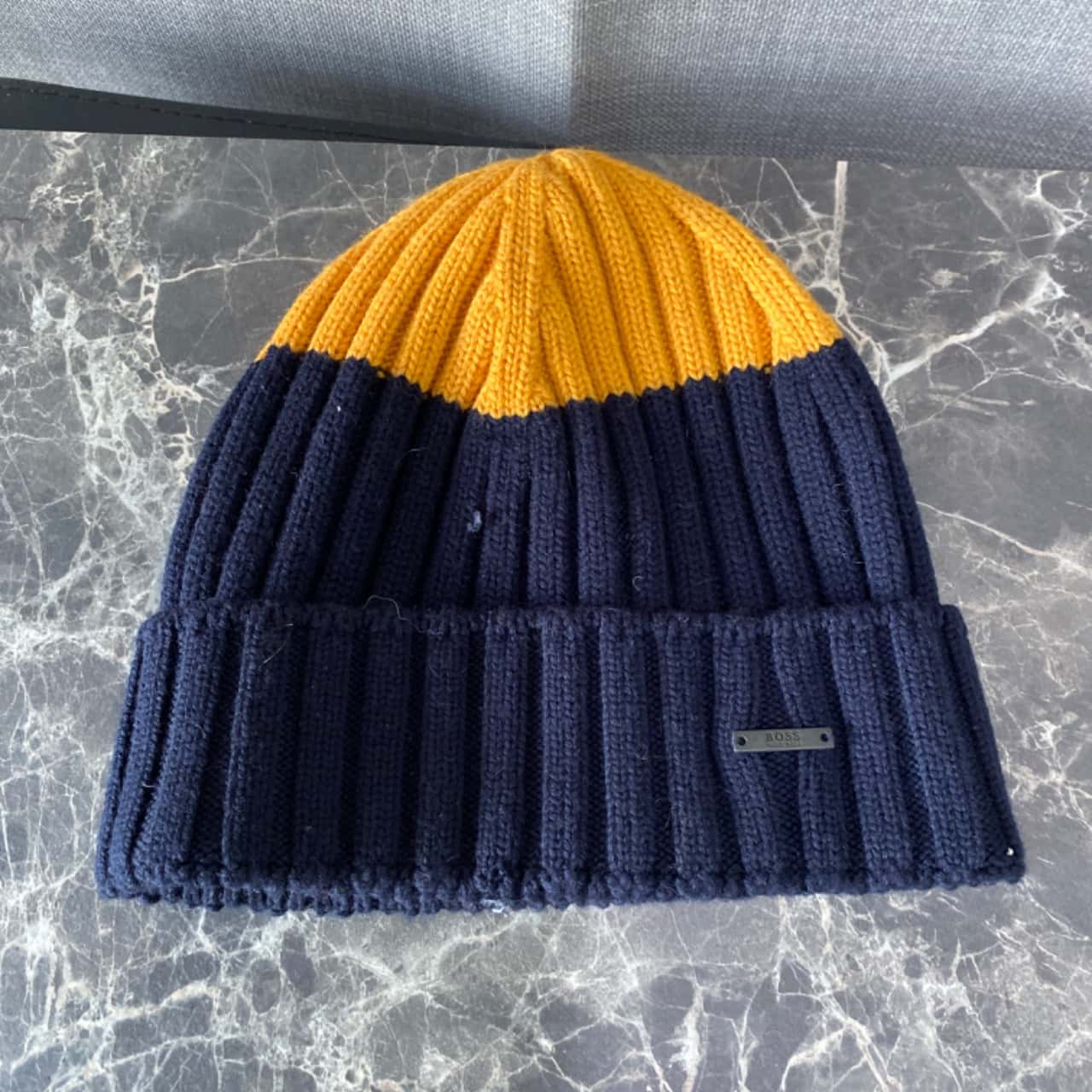Boss Hugo Boss Mens Beanie Navy Blue / Yellow (s)