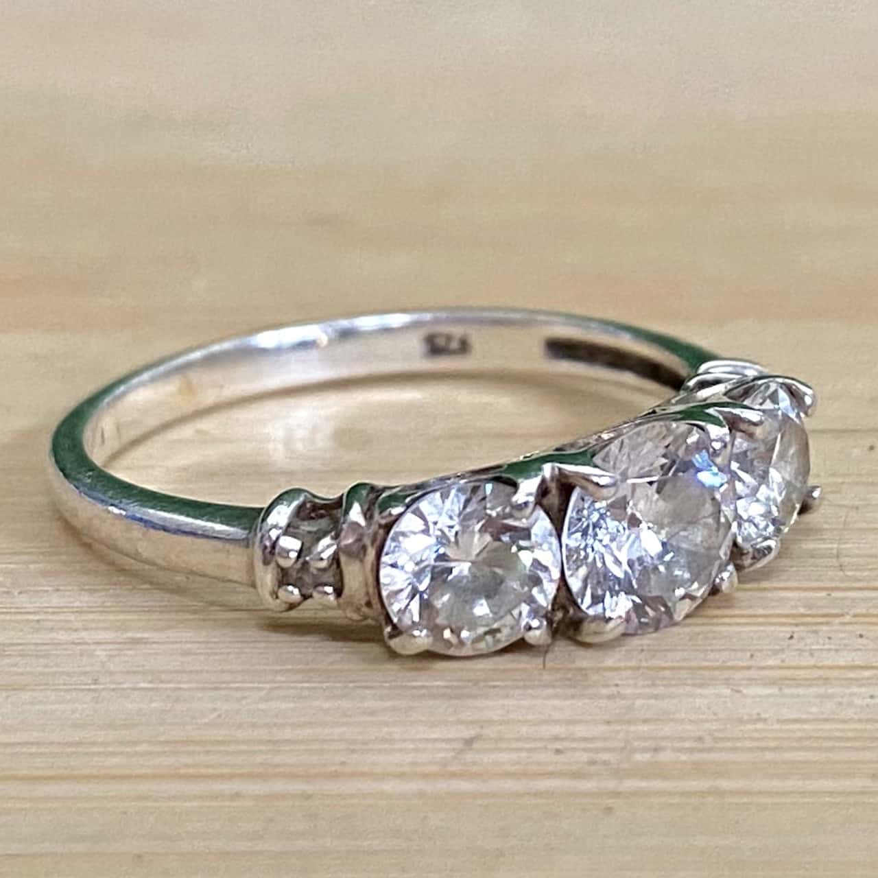 Sterling Silver Three Diamante Ring (Stamped 925)(s)
