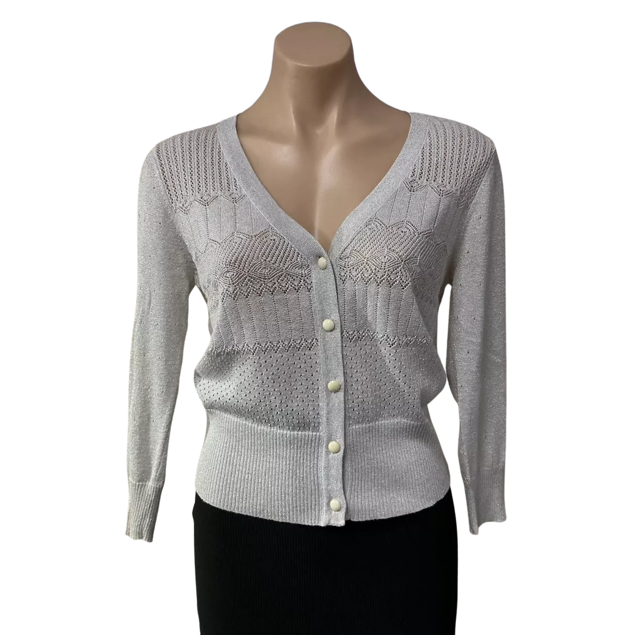 Jeanswest Womens Size M Pale Grey / Silver Metallic Fleck Lacy Pattern ...