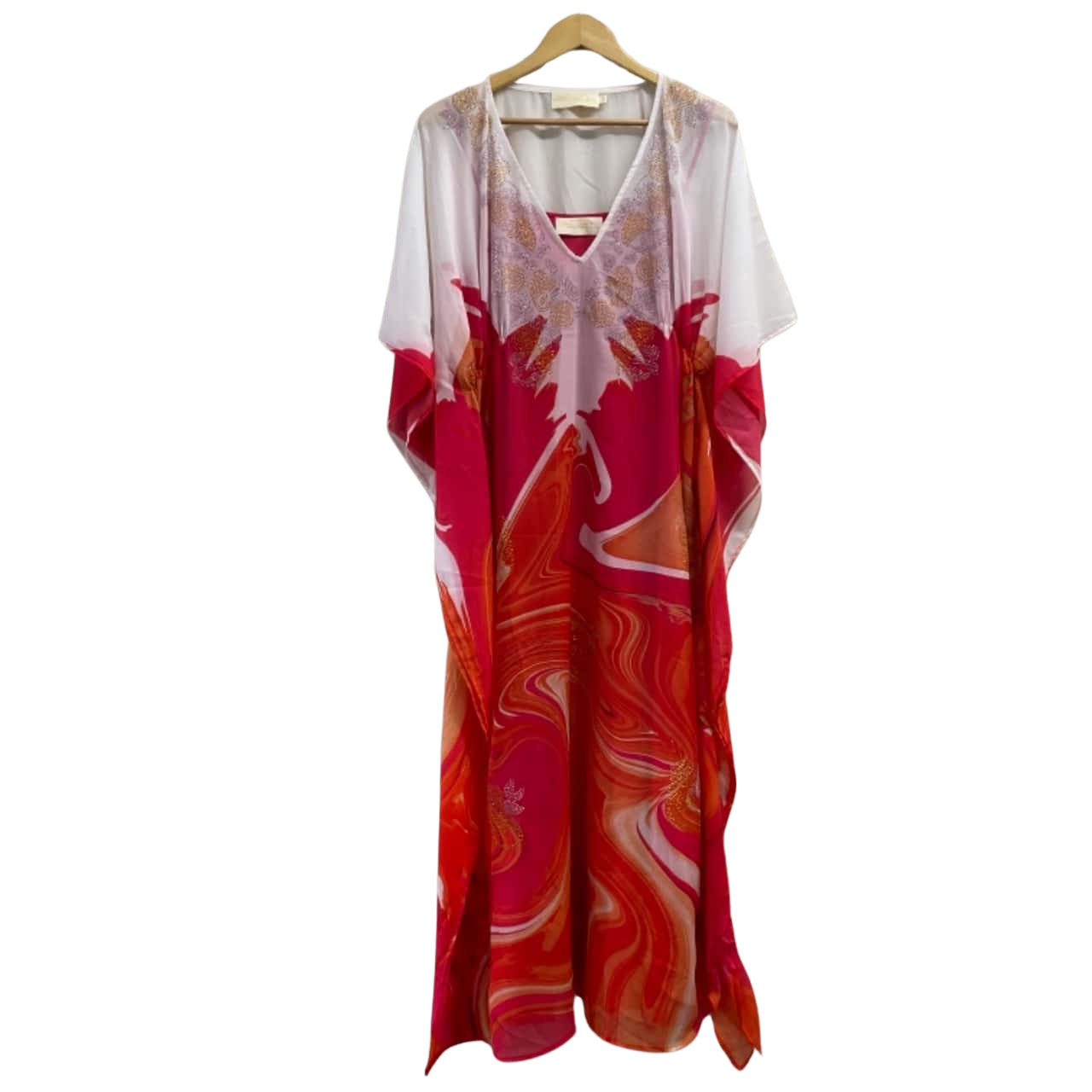 Kelly's Kloset Long Kaftan with Slip Size S/M Orange / Pink / White