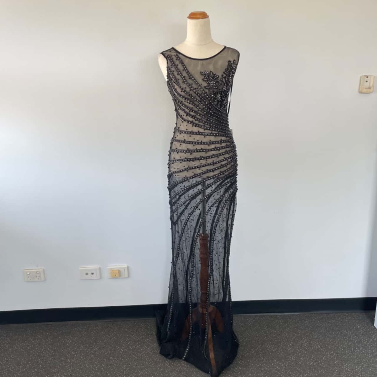 Azzure Couture Black Sequin Sheer Bodycon Maxi Dress Size 2 (s)