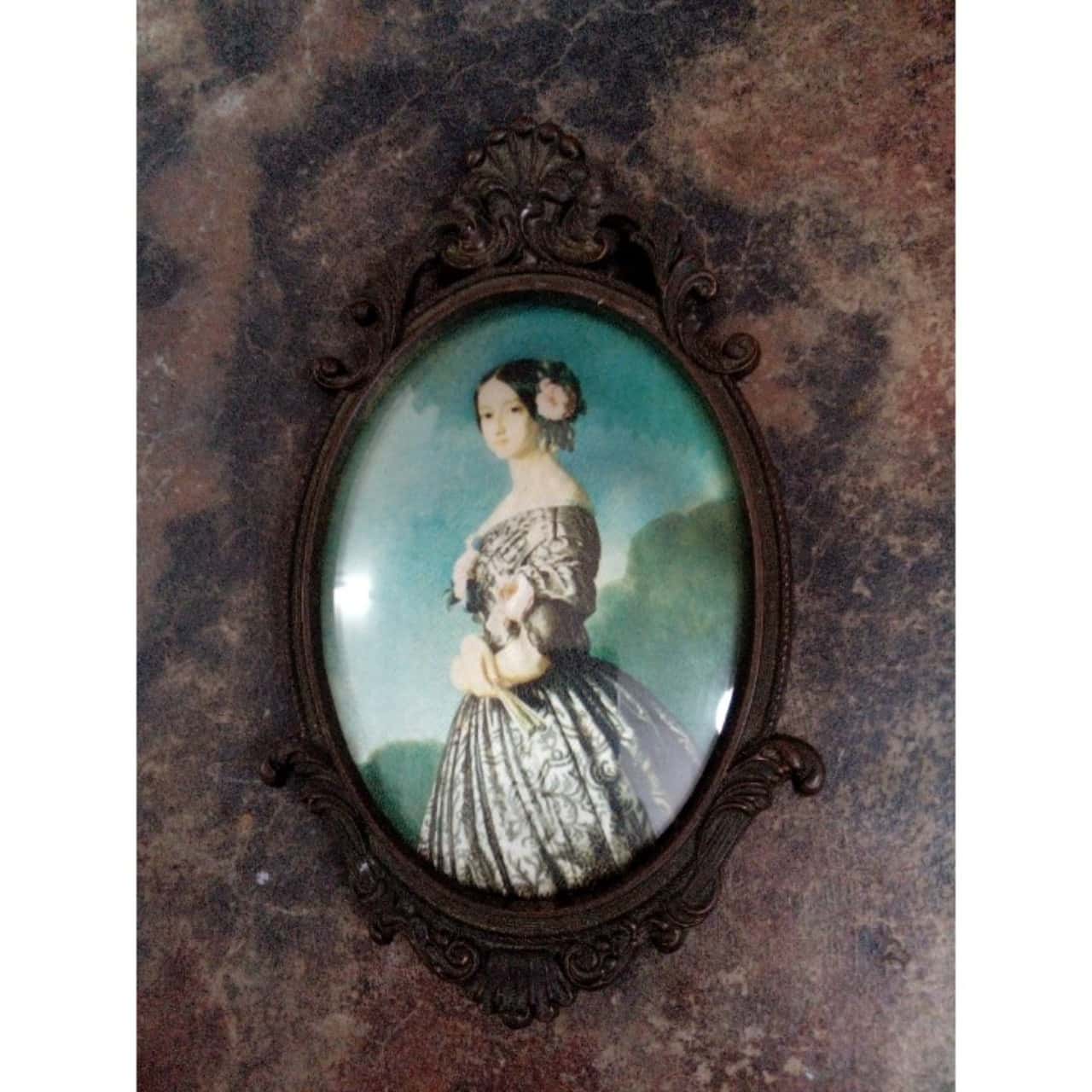 Vintage Italian Lady Portrait in Metal Frame