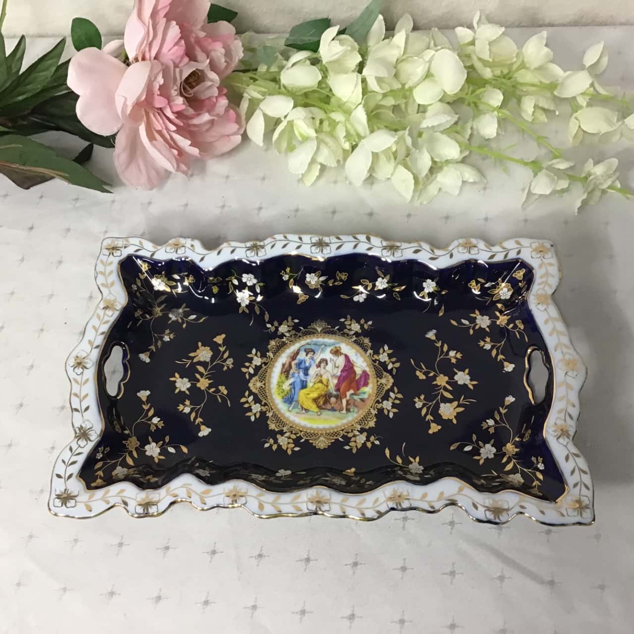 Vintage 1794 Thun M.Z. Czech 24ct Gold White / Cobalt Blue Decorative ...