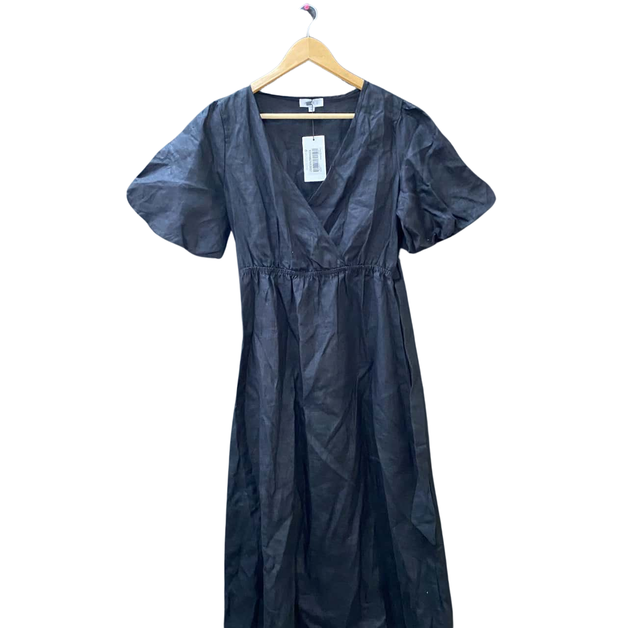 AERE Linen Wrap Dress Size 10 Black BNWT