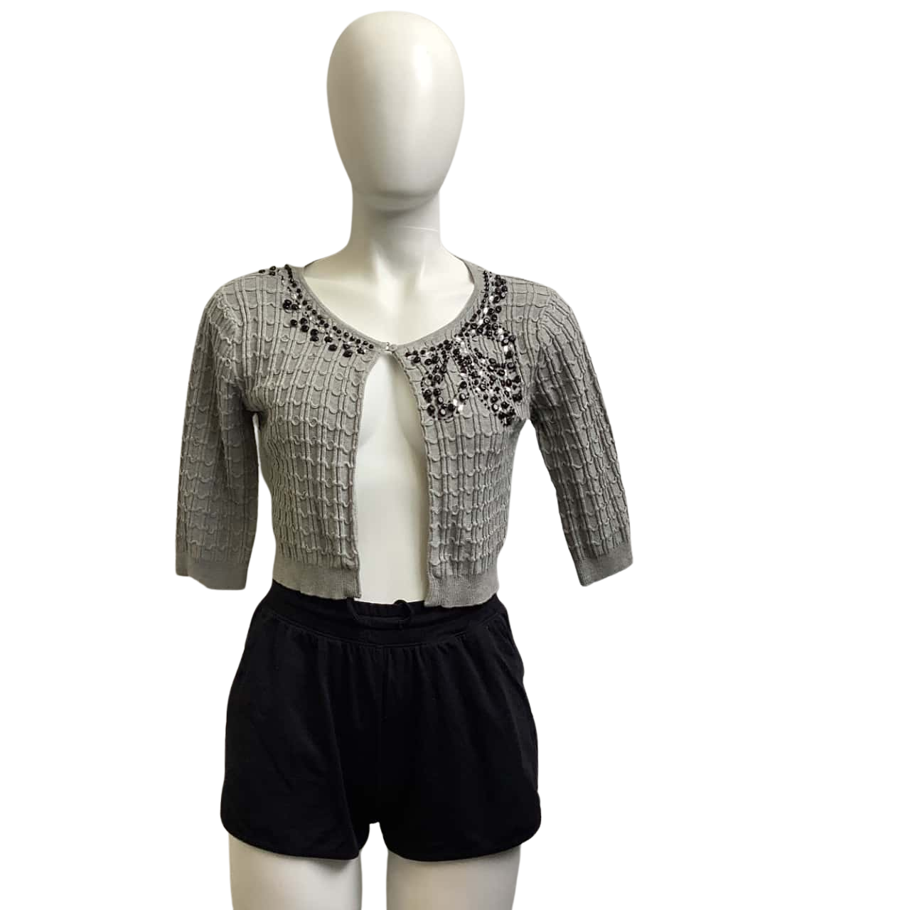 Favvy Womens Size M Embellished Knit Cardigan Grey