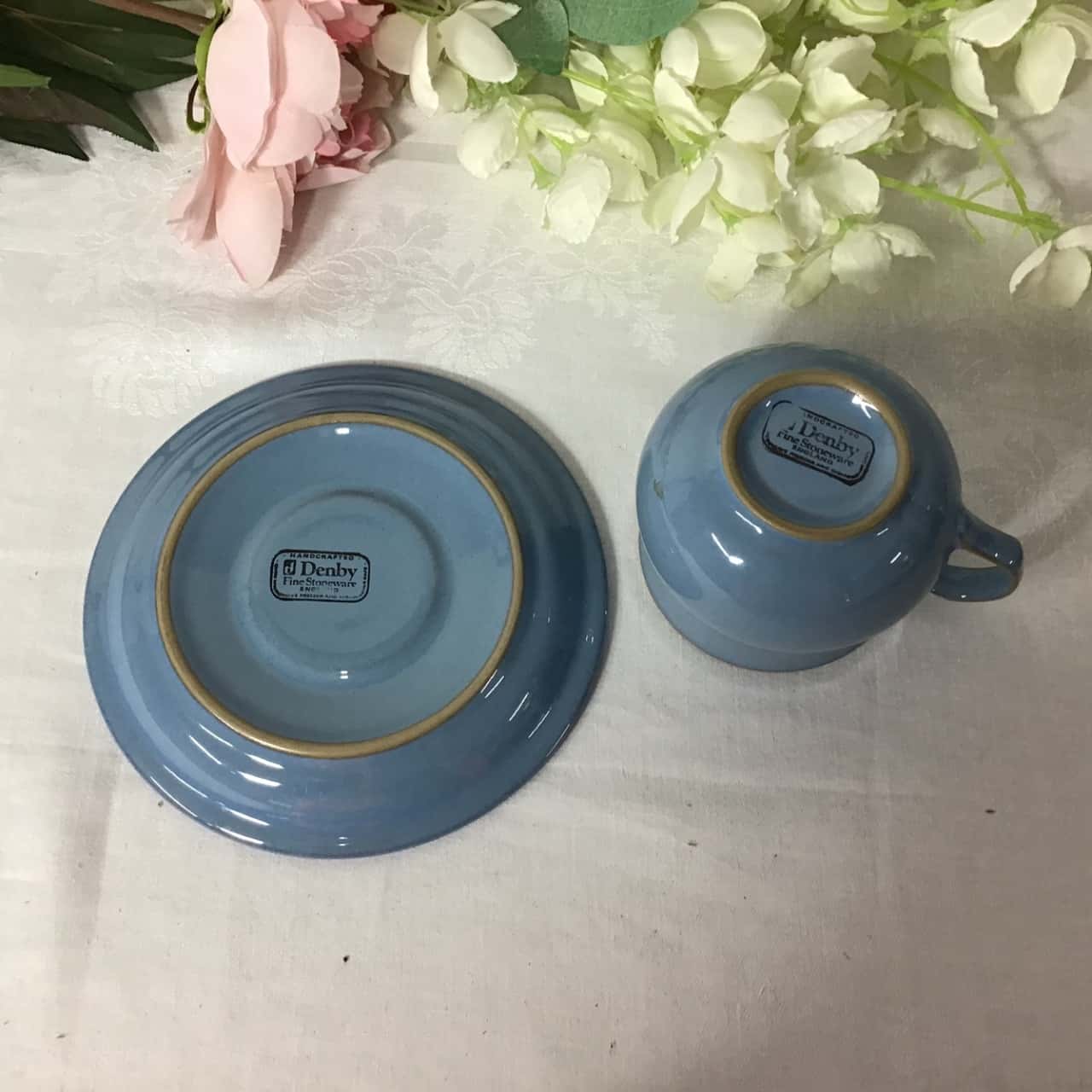 Handcrafted Denby Blue / White Fine Stoneware Cup and Saucer (x 2)(s)