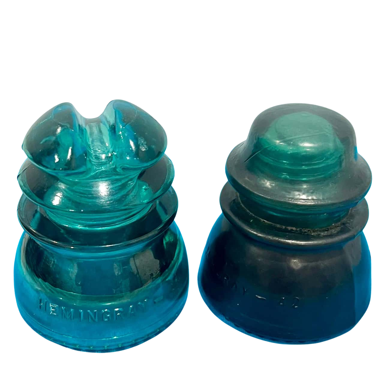 Vintage Hemmingray Blue Glass Telegraph Line Insulator x 2