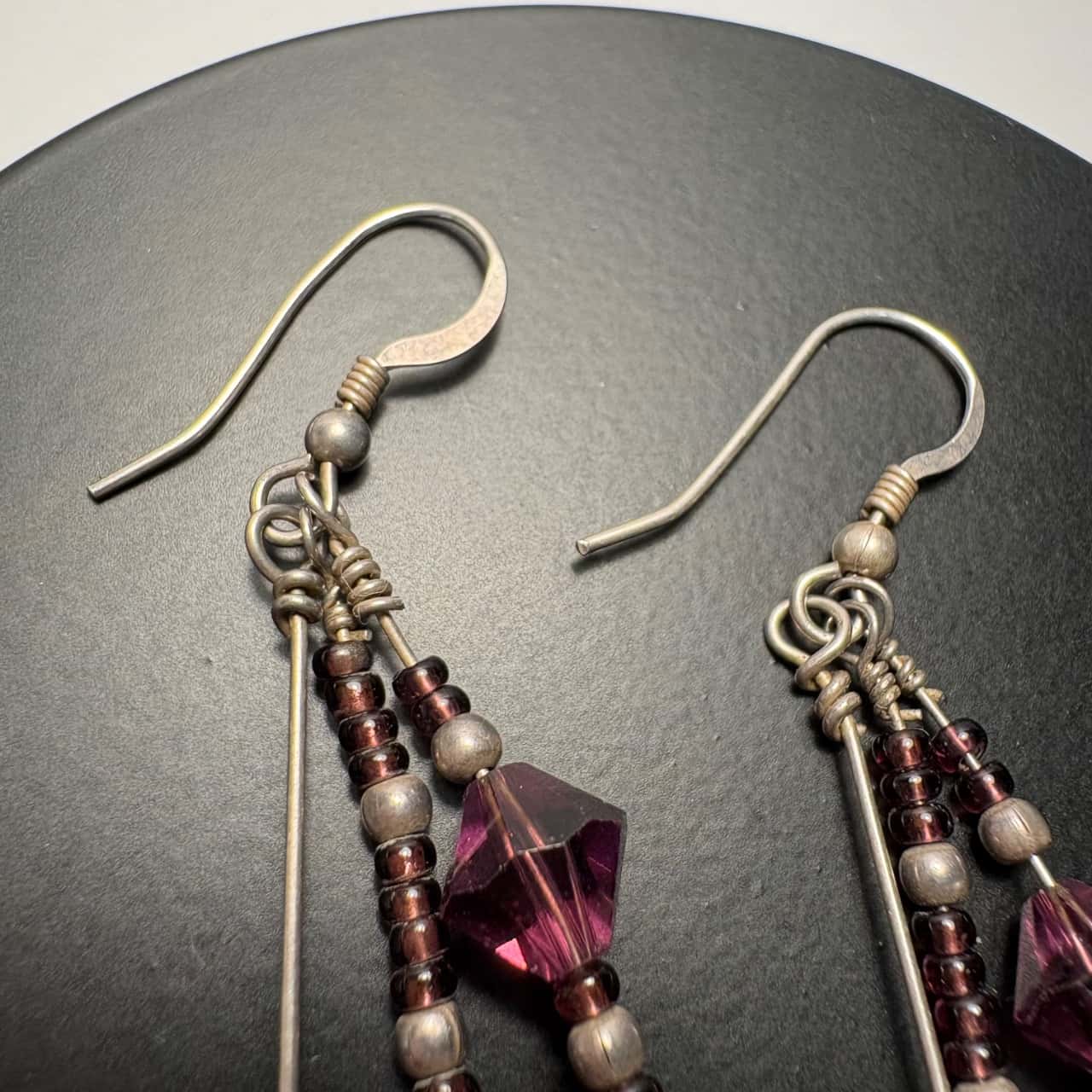Purple Glass Bead Hook Drop Earrings
