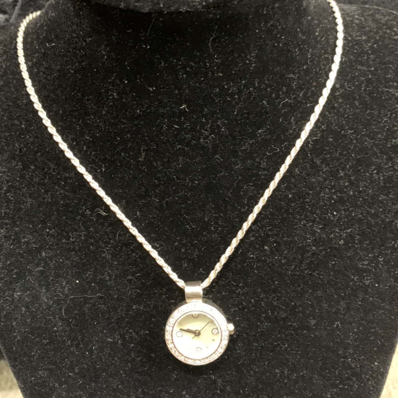 Womens Necklaces Silver 50cm Stamped 925 With Clock Pendant