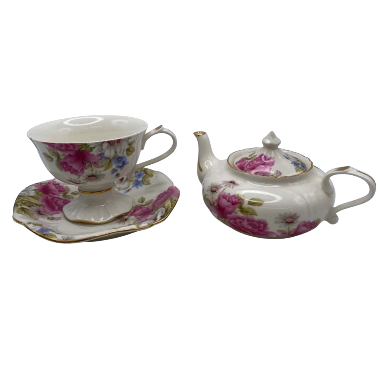 Matching Cup, Saucer, Teapot and Lid. Rose pattern. Very Pretty(s)