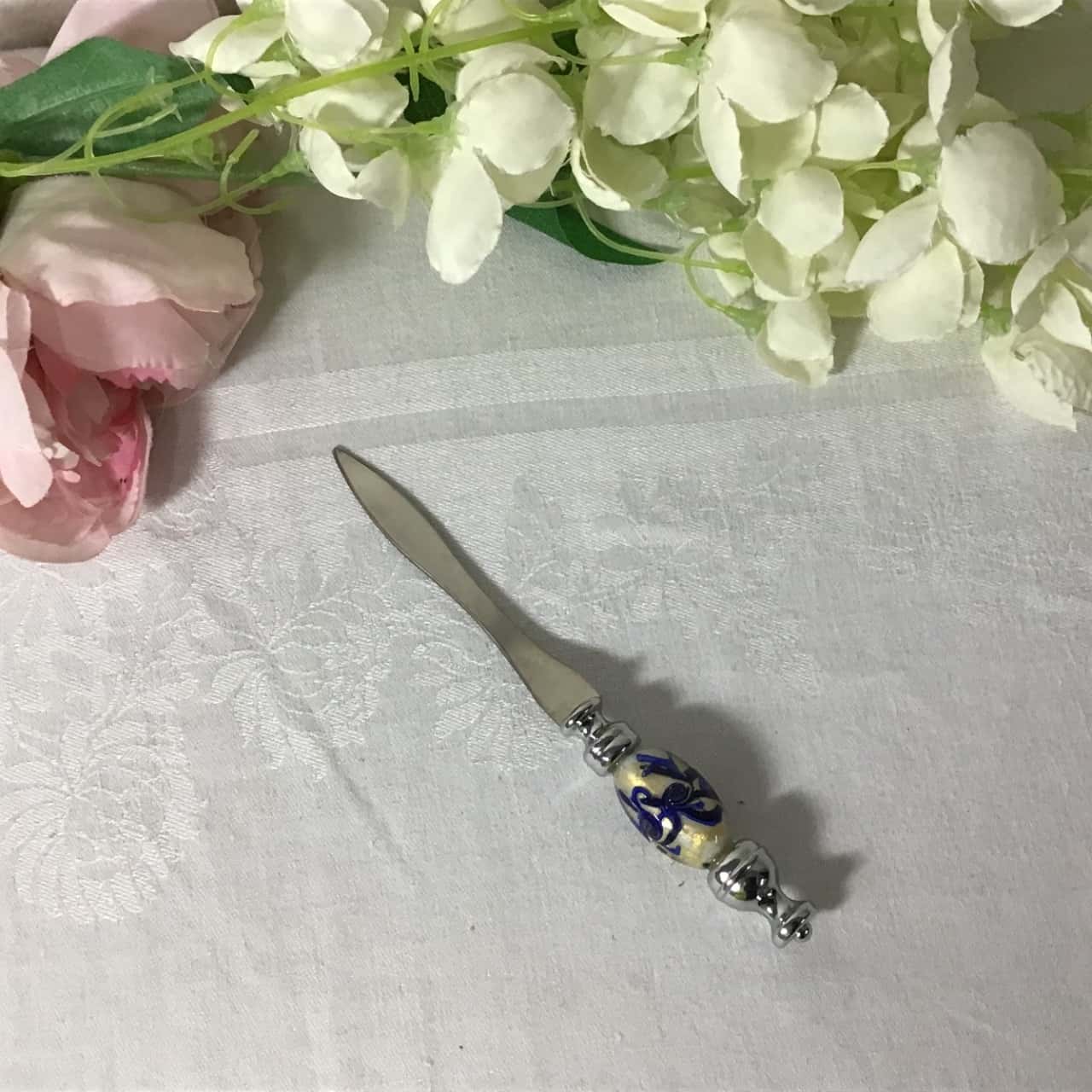 Decorative Blue / Gold Pattern Handle / Silver Letter Opener in Box