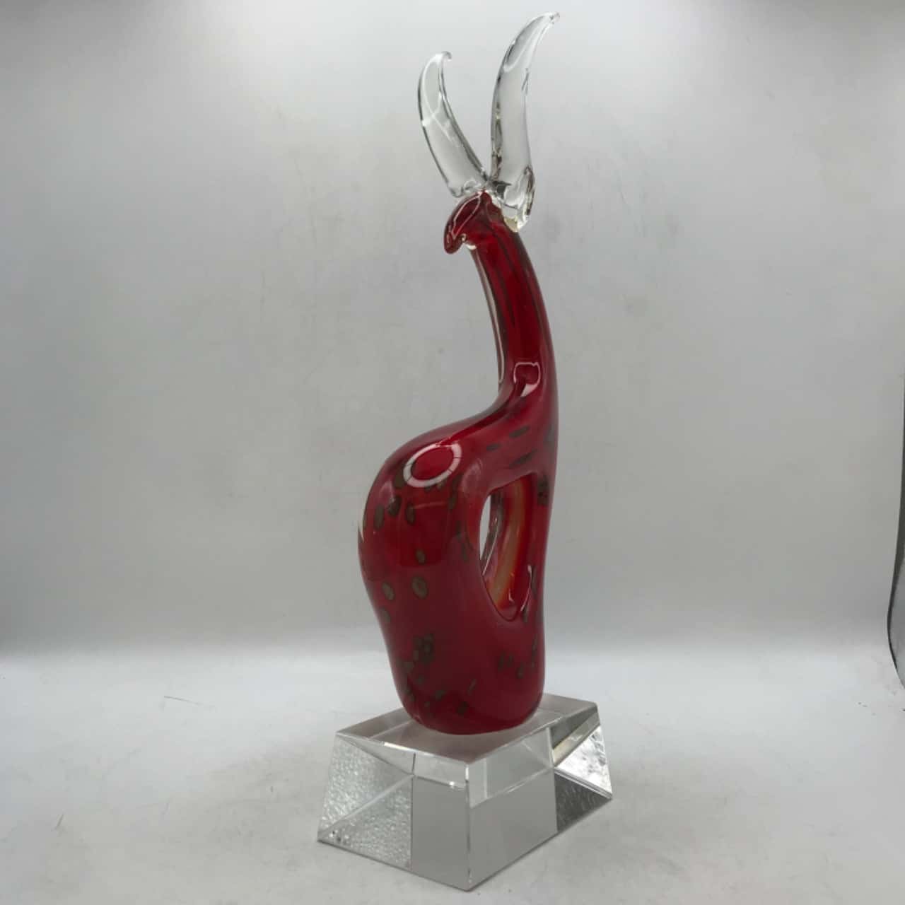 Very Heavy 'Murano Style' Hand Blown Glass Stag Red / Gold on Clear ...