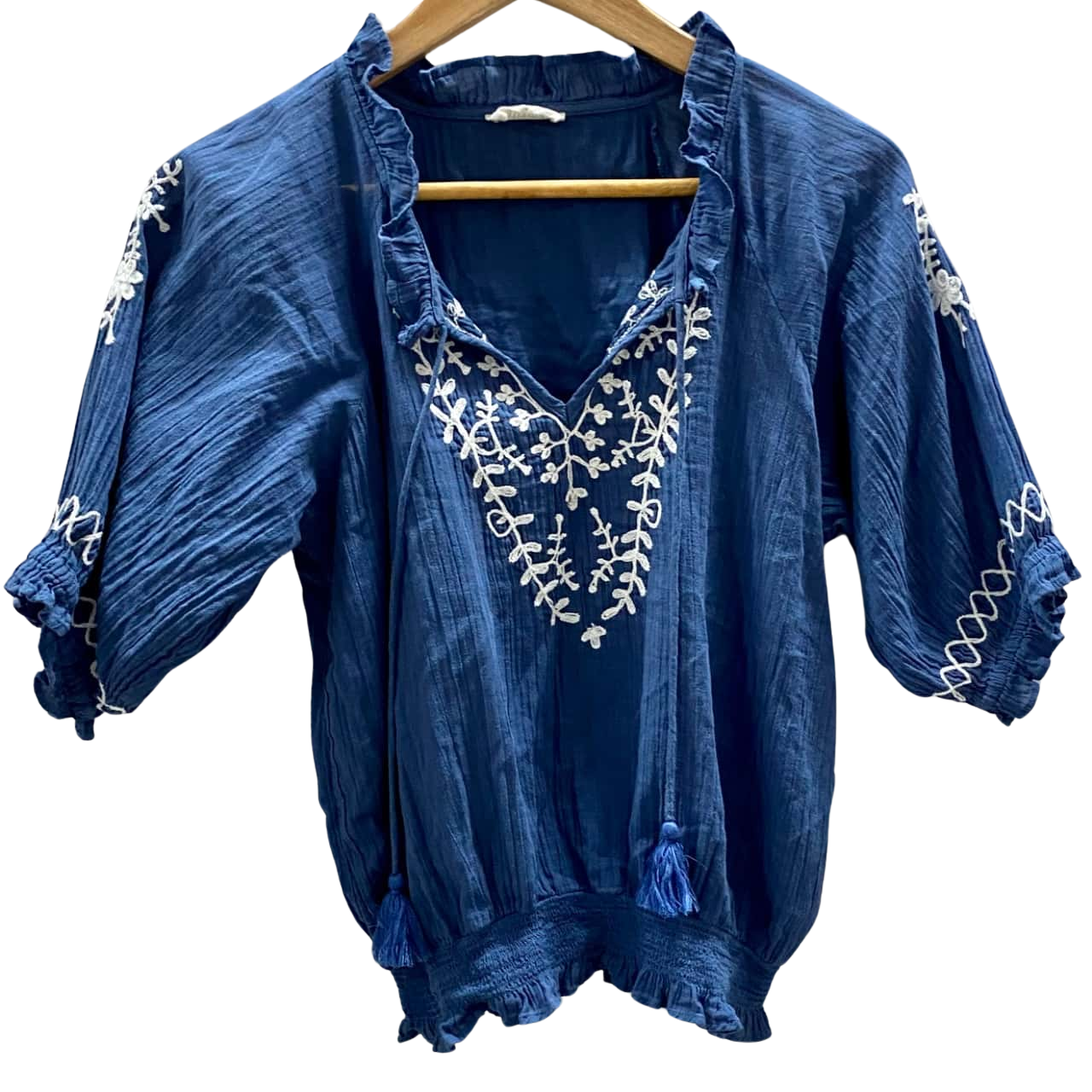 Talisman 100% Cotton Size S Short Sleeve Blue Top
